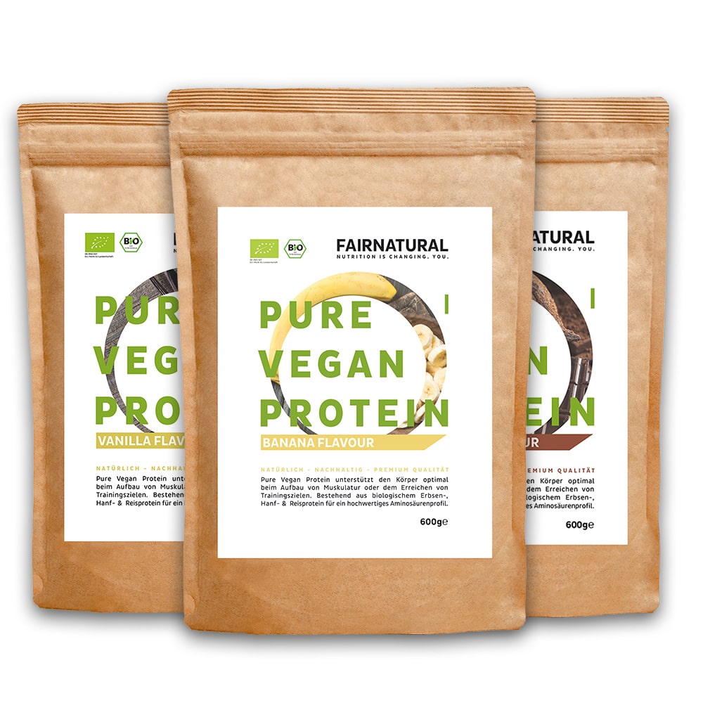 3er Bundle Bio Vegan Protein (Vanille, Schoko, Banane) ohne Soja ...